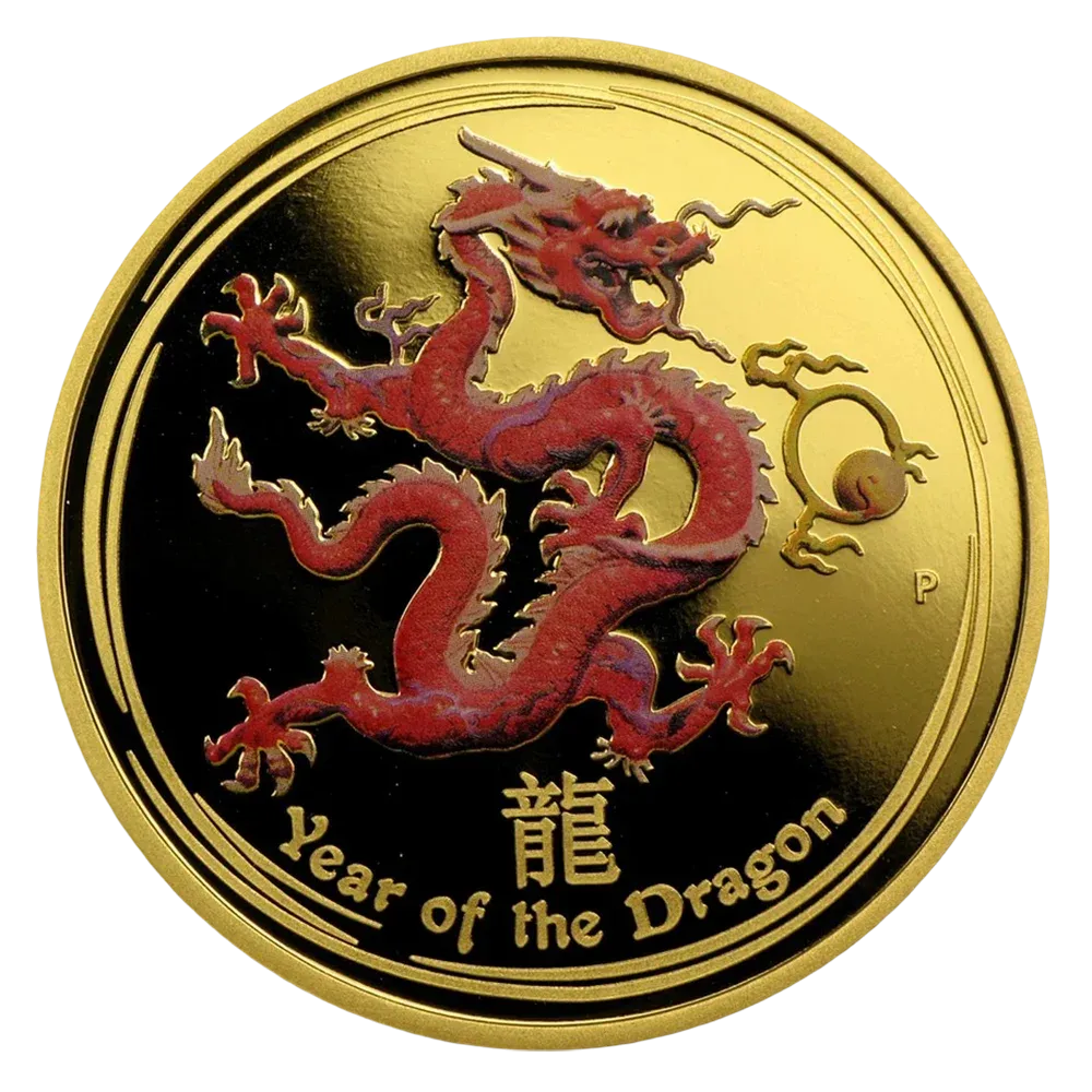 2012 Australia 1/4 oz Gold Lunar Year Of Dragon Proof Coloured Coin ...