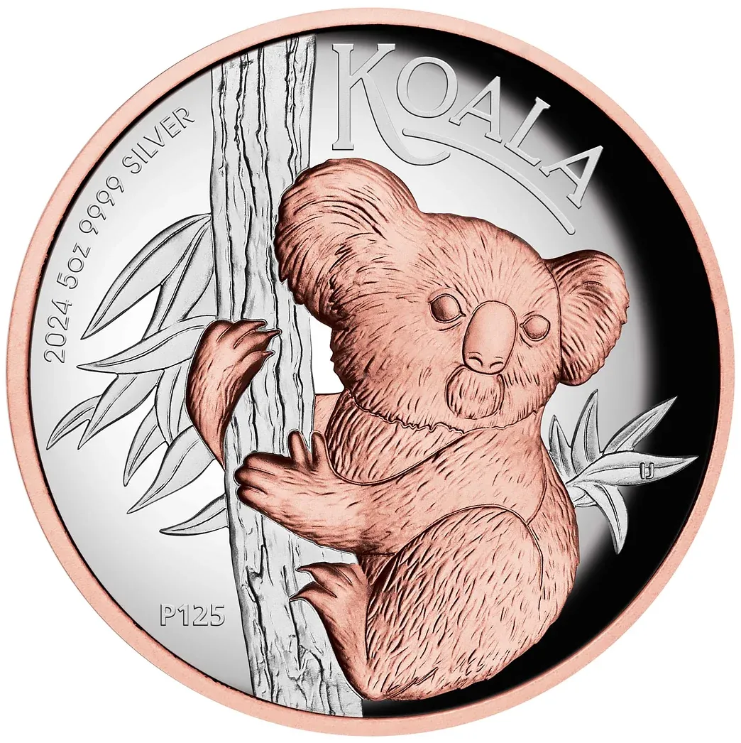 2024 Perth Mint 5 oz Silver Australian Koala High Relief Gilded Coin ...