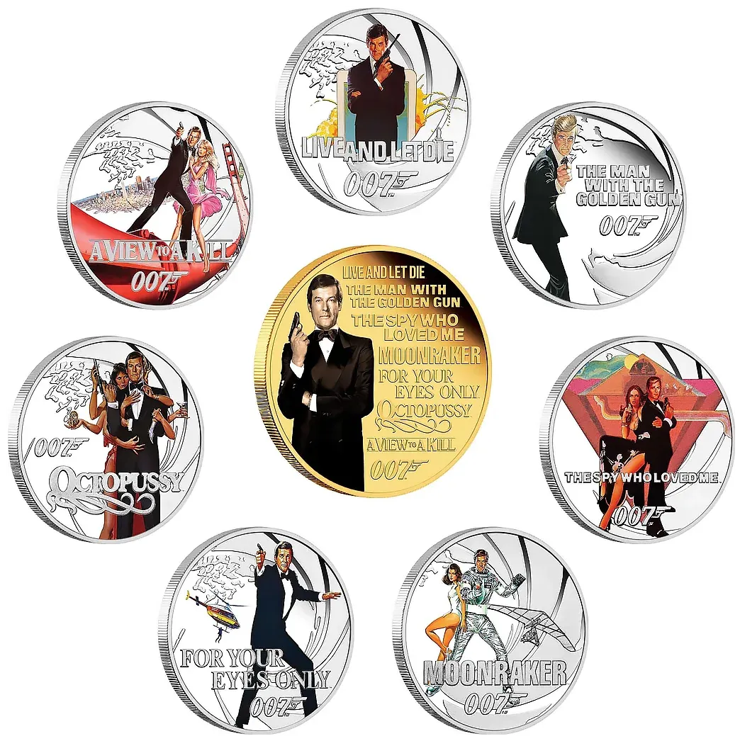 James Bond Roger Moore 99.99 Silver Proof Eight-Coin Collection - MyGold